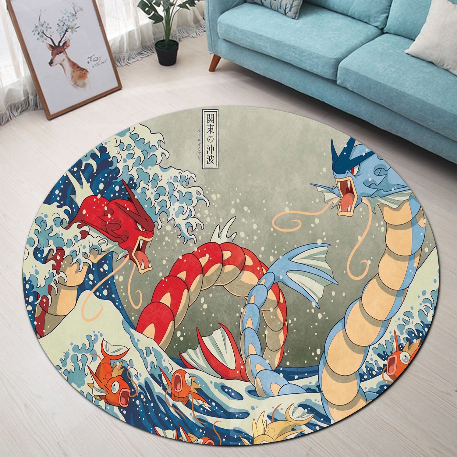 Red Vs Blue Gyarados The Great Wave Japan Round Rug