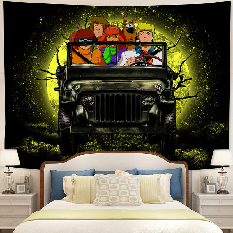Scooby Doo Funny Drive Moonlight Halloween Jeep Funny Tapestry Room De
