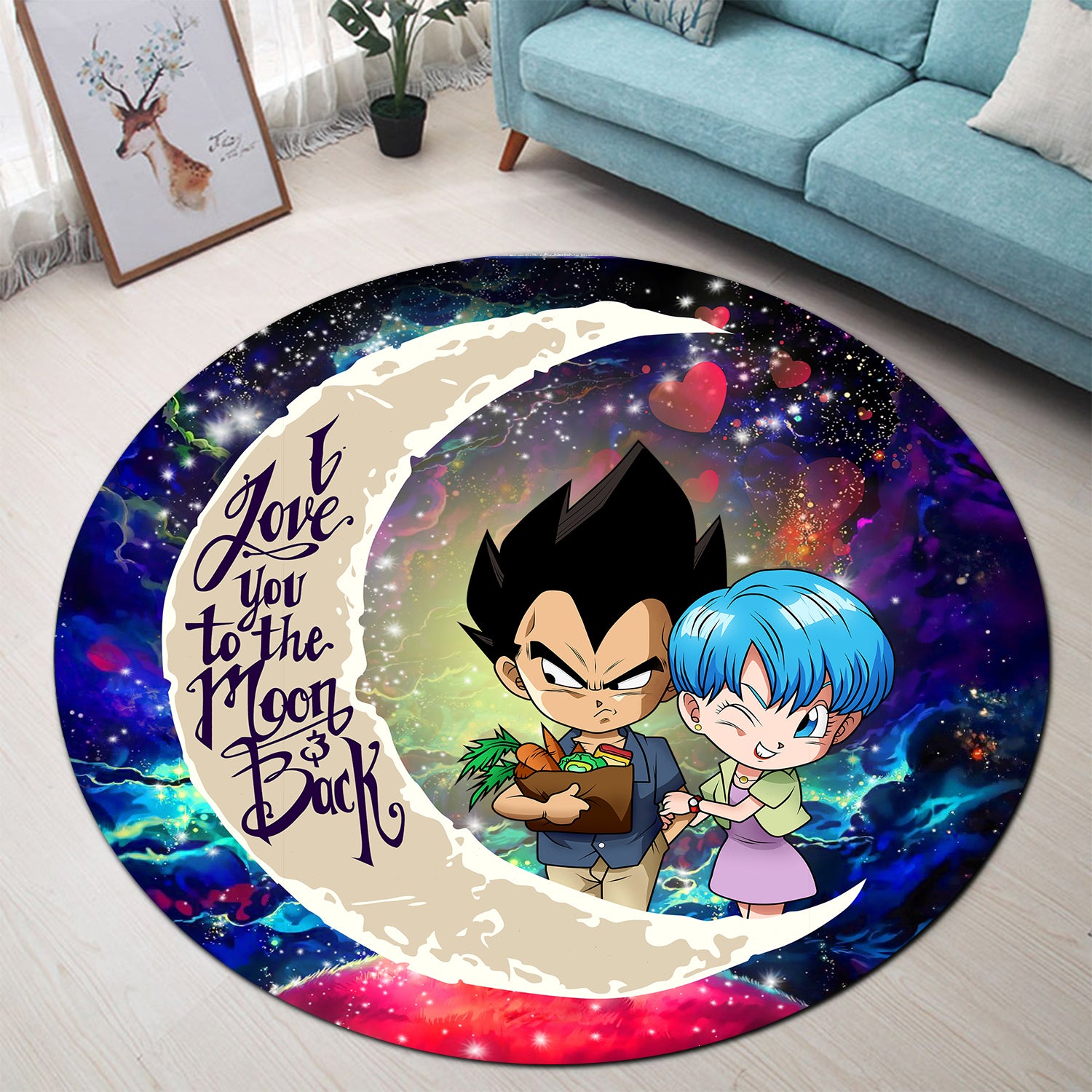 Vegeta And Bulma Dragon Ball Love You To The Moon Galaxy Round Rug