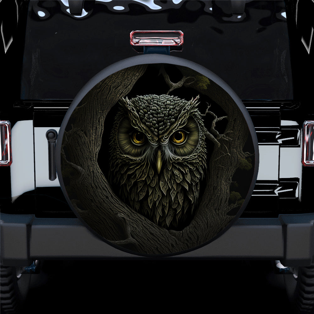 Ancient Tree Owl Dark Scary Car Spare Tire Covers Gift For Campers