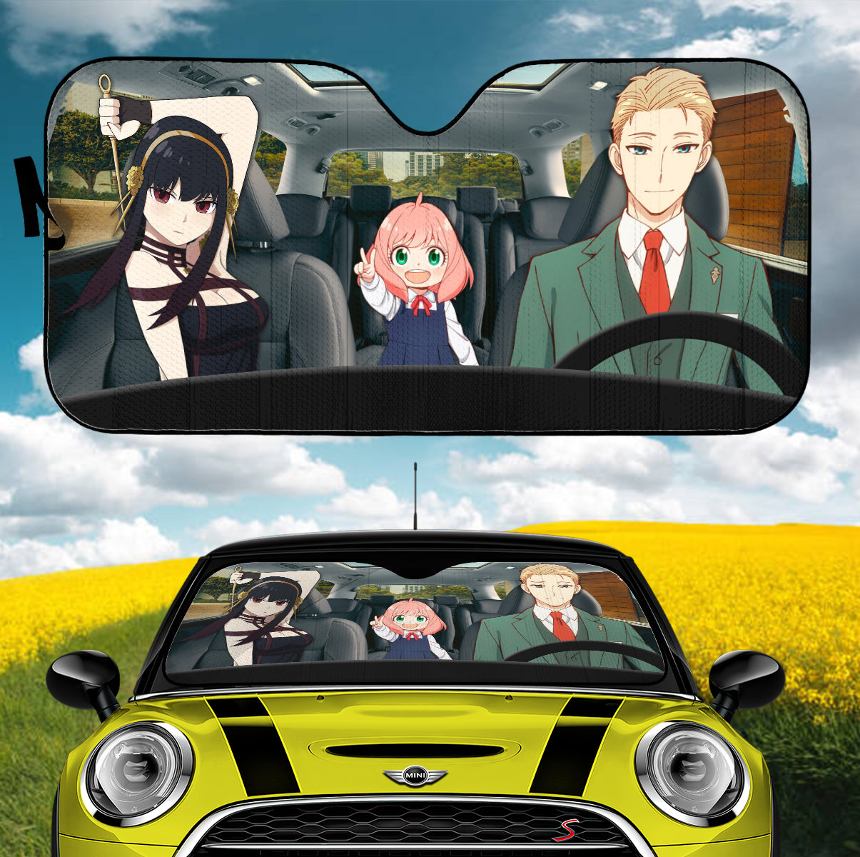 Spy X Family Loid Yor And Anya Driving Car Auto Sunshades