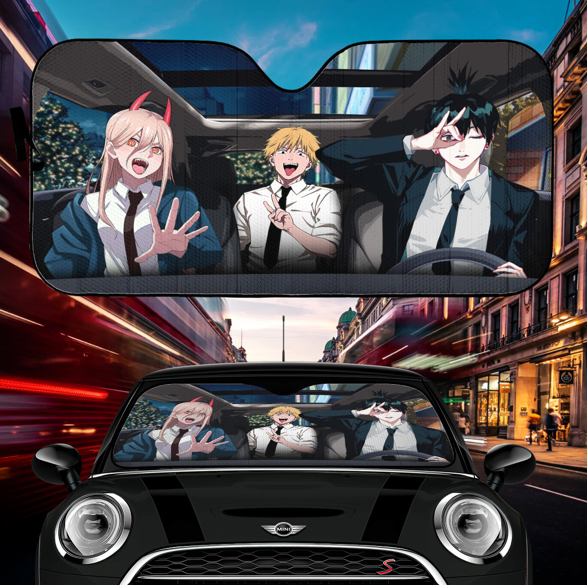 Chainsaw Man Aki Power Denji Car Auto Sunshades