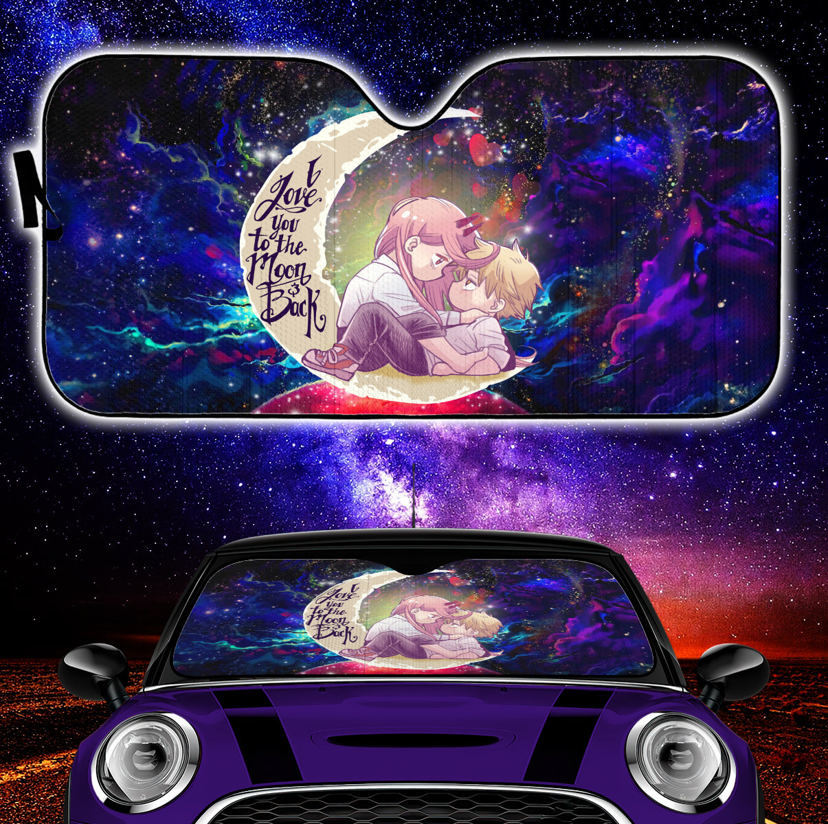 Chainsaw Man Denji x Power Love You To The Moon Galaxy Car Auto Sunsha