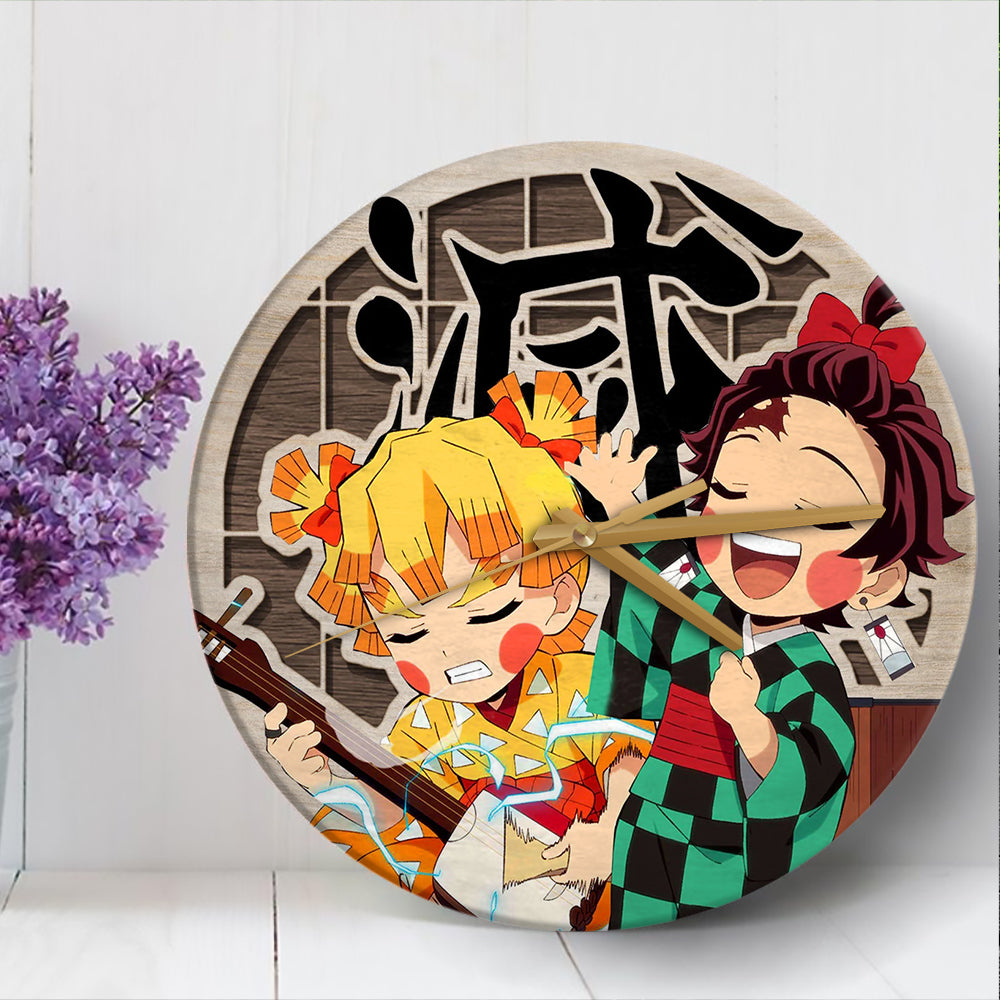 Demon Slayer Zenitsu Agatsuma Tanjiro Kamado Anime Wood Wall Clock
