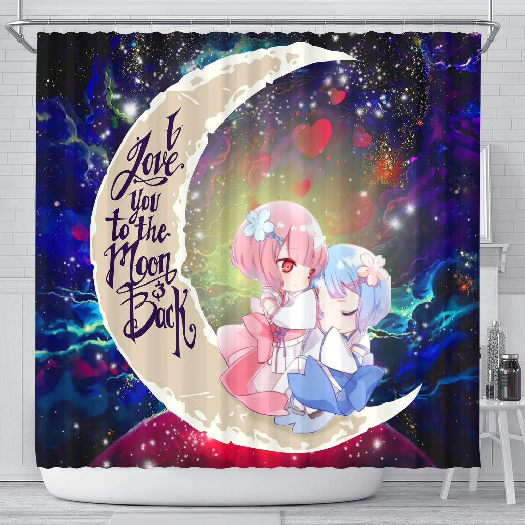 Ram And Rem Rezero Love You To The Moon Galaxy Shower Curtain