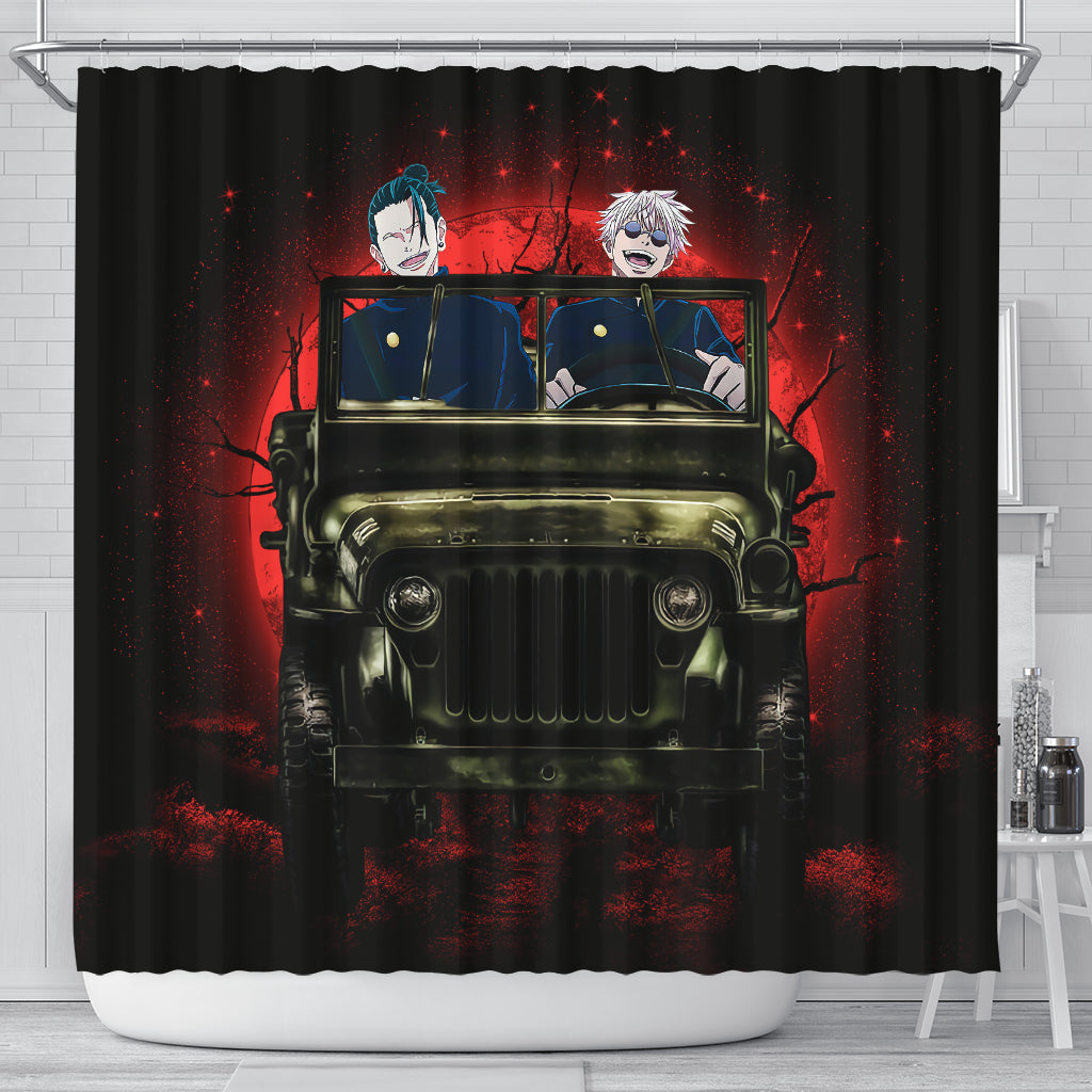Gojo Geto Jujutsu Kaisen Ride Jeep Halloween Funny Anime Shower Curtai