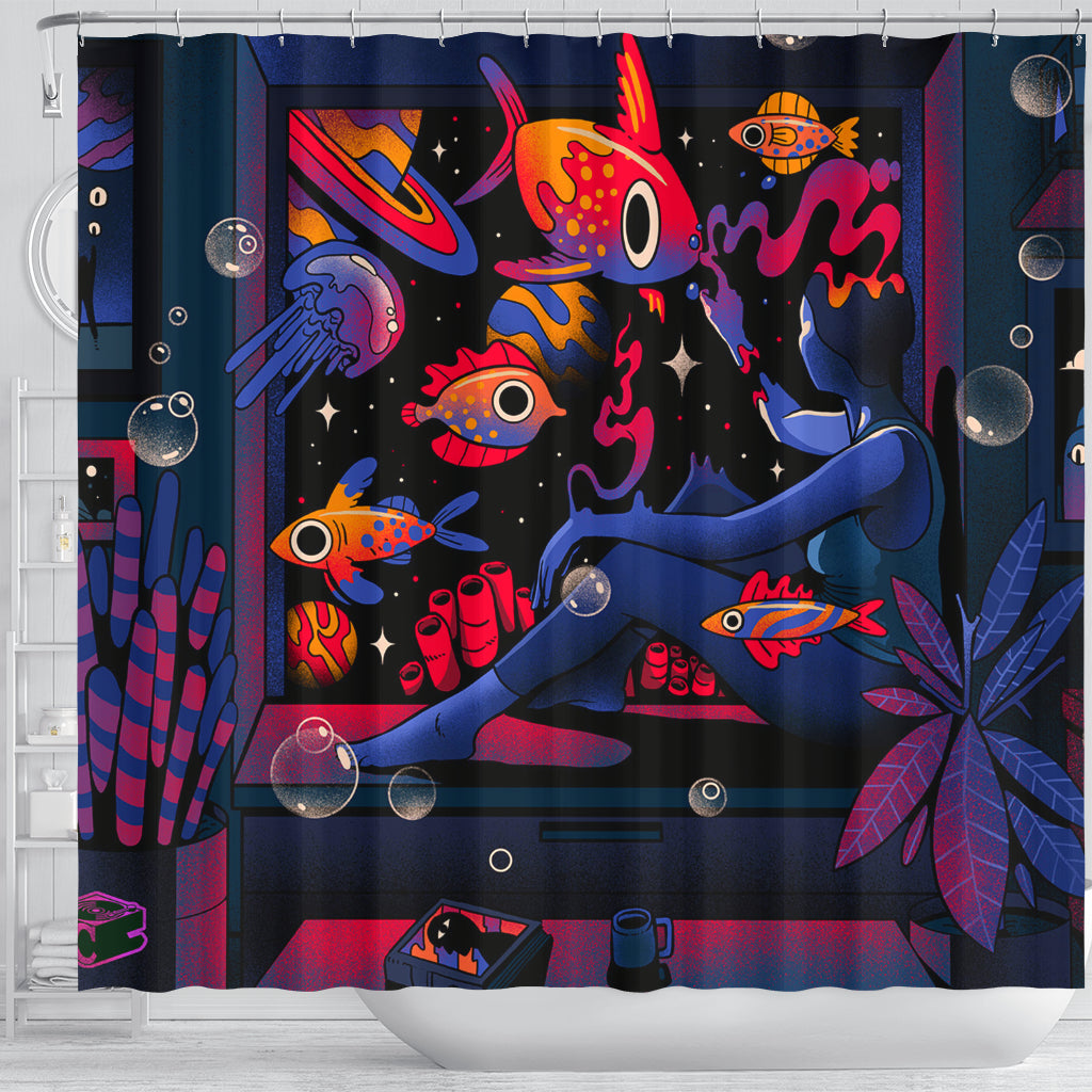 Lofi Fish Sad Anime Girl Shower Curtain