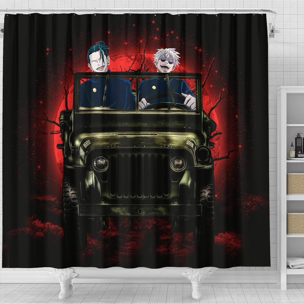 Gojo Geto Jujutsu Kaisen Ride Jeep Halloween Funny Anime Shower Curtai