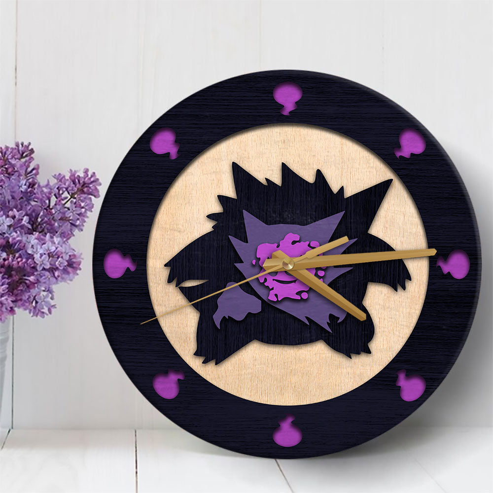 Gengar Evolution Pokemon Ghost Wood Wall Clock