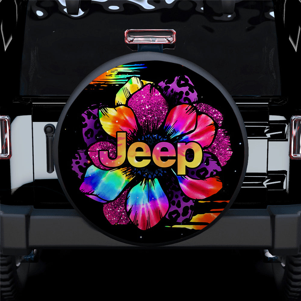 Rainbow Flower Jeep Car Spare Tire Covers Gift For Campers