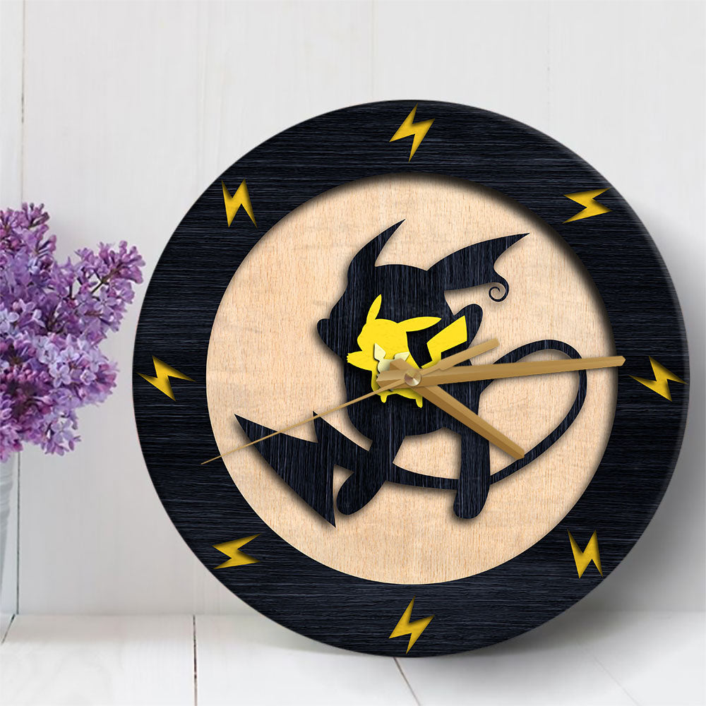 Pikachu Evolution Pokemon Wood Wall Clock