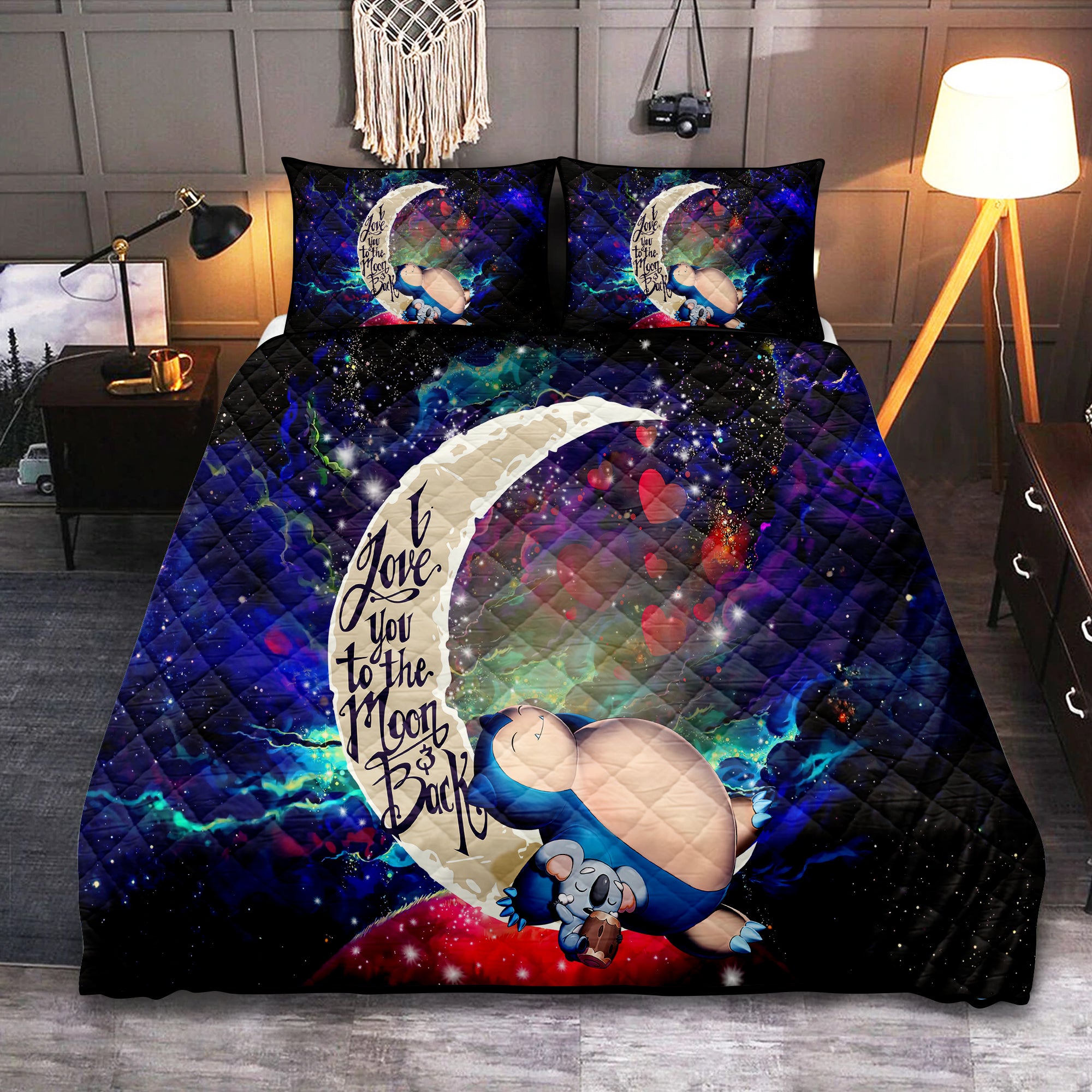 Snorlax Sleep Love You To The Moon Galaxy Quilt Bed Sets
