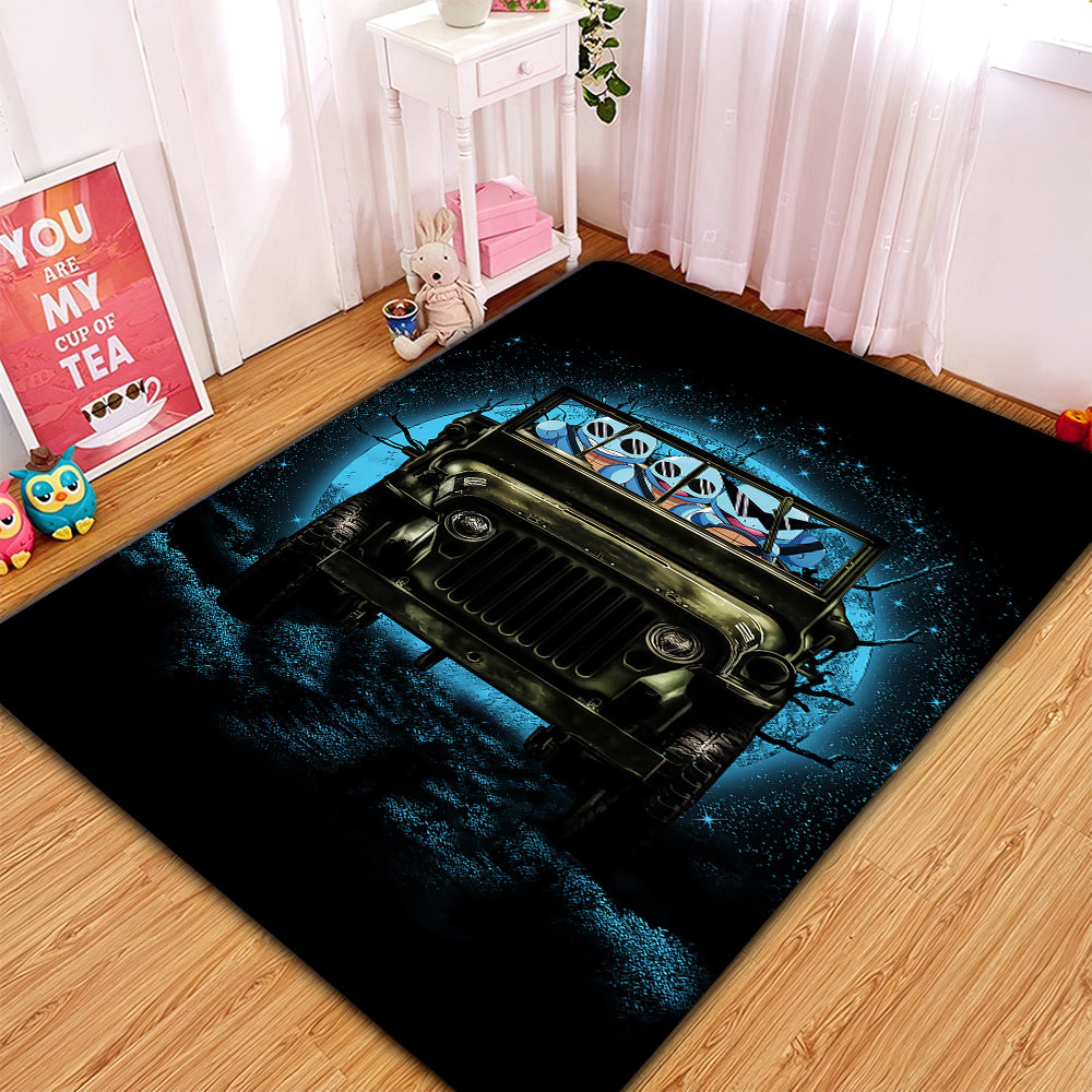 Squirtle Gangster Ride Jeep Funny Anime Moonlight Rectangular Area Rug
