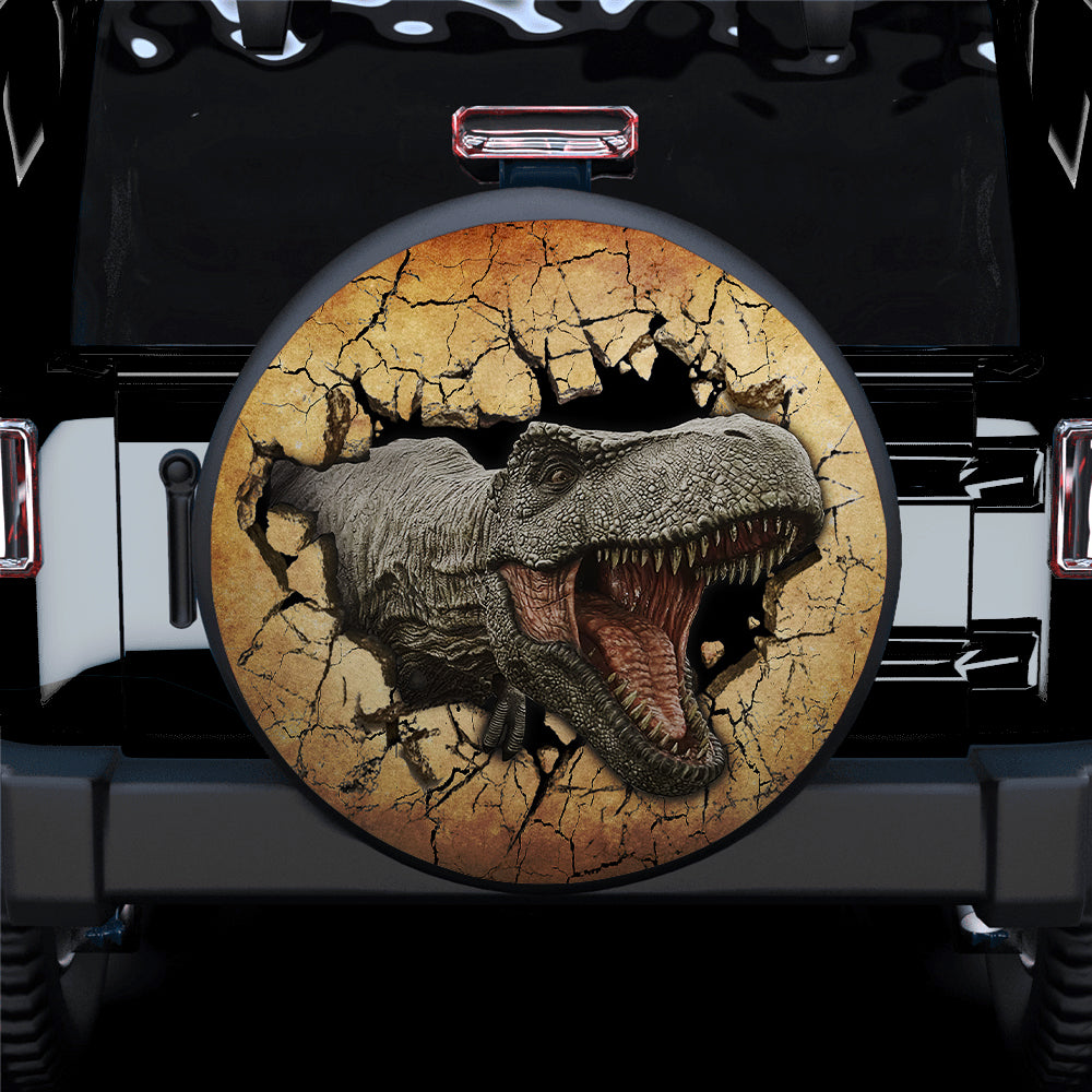 Dinosaur Appears, T-Rex Crack Car Spare Tire Cover Gift For Campers